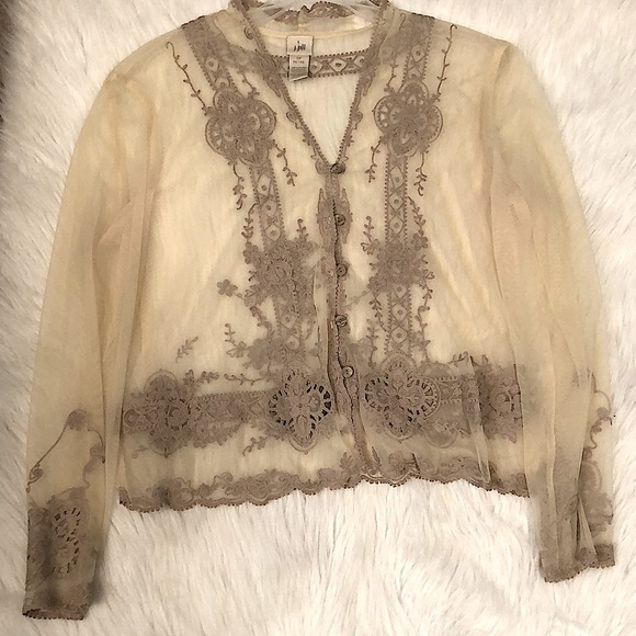 J. Jill | Tops | J Jill Sheer Lace Embroidered Button Up Blouse | Poshmark